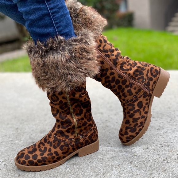 Shoes | Vegan Leopard Print Fur Boots | Poshmark